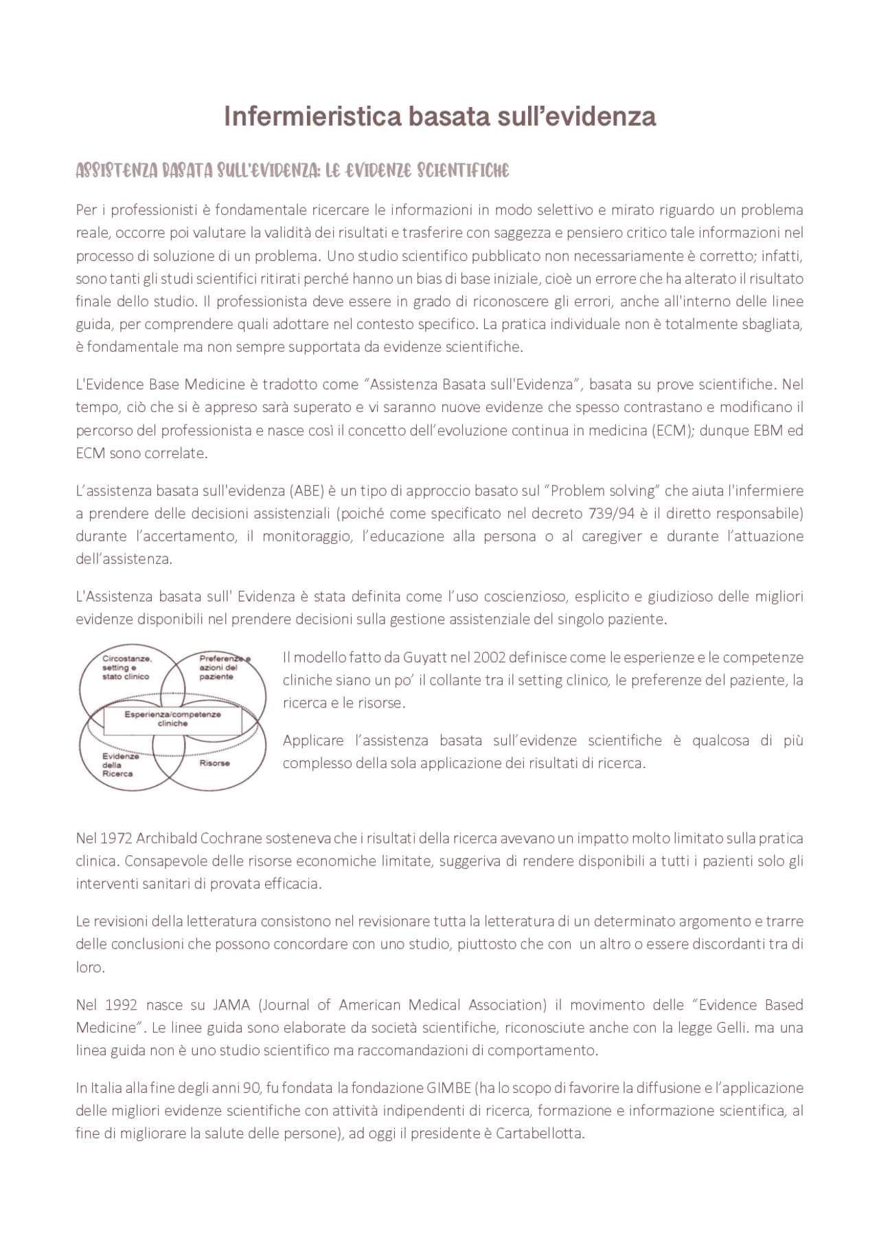 Assistenza Basata Sullevidenza Appunti Di Infermieristica Docsity