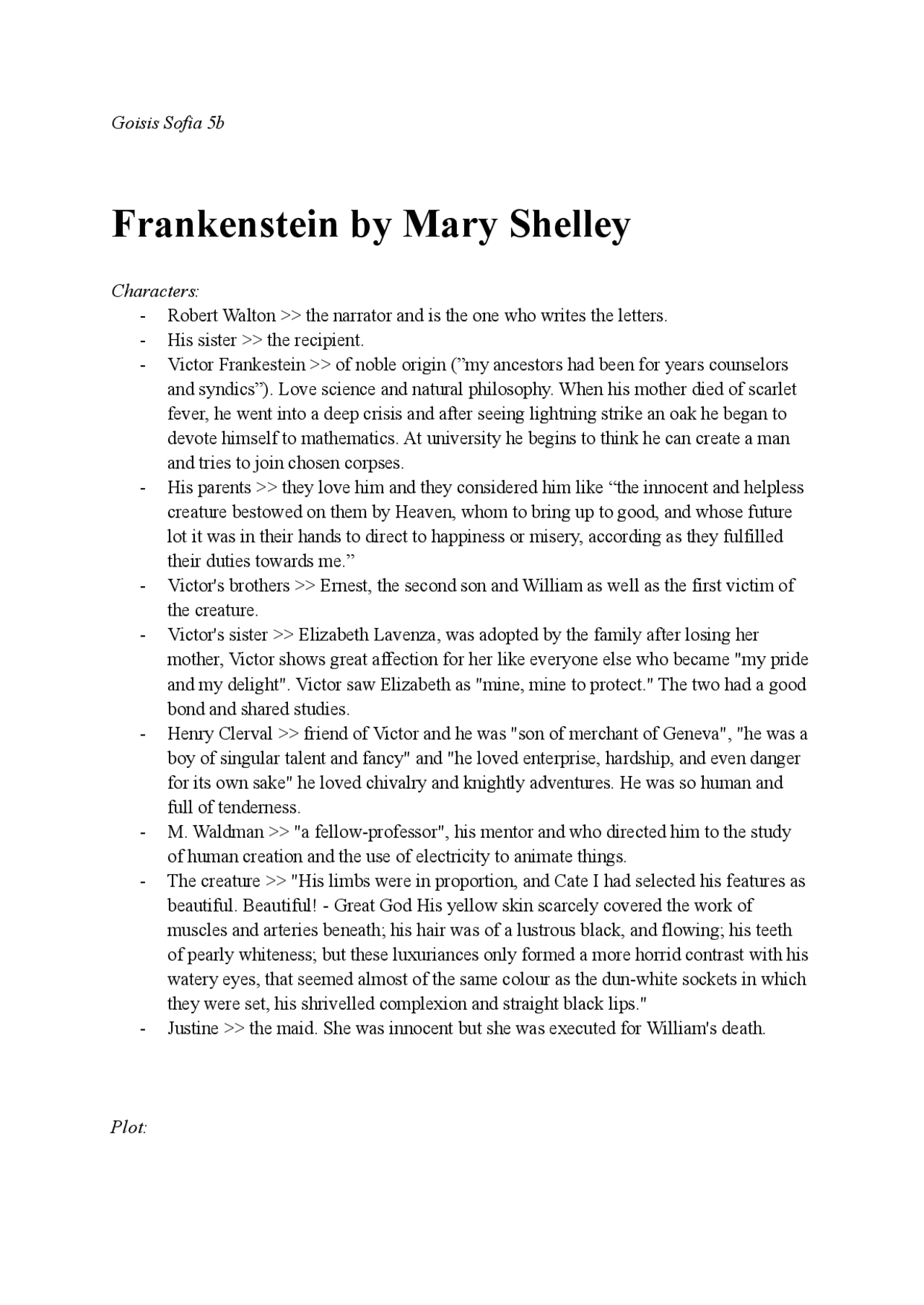 Frankestein Di Mary Shelley Appunti Di Inglese Docsity
