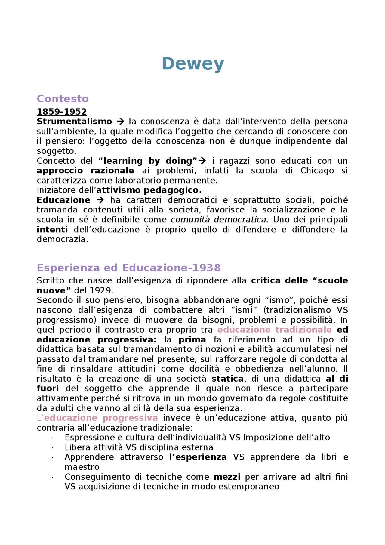 Dewey e il suo pensiero | Sintesi del corso di Pedagogia Sperimentale ...