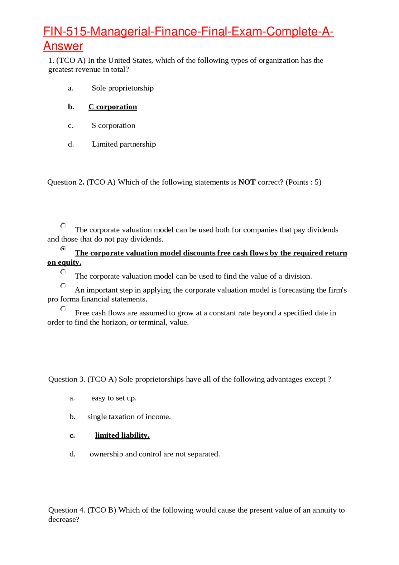 FIN-515-Managerial-Finance-Final-Exam-Complete-A-Answe | Exams ...