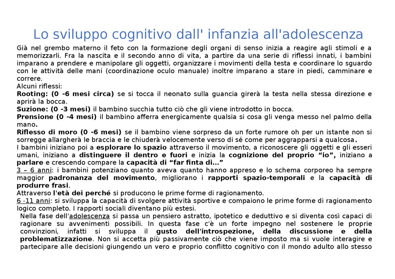 Lo Sviluppo Cognitivo Dall Infanzia Alladolescenza Schemi E Mappe