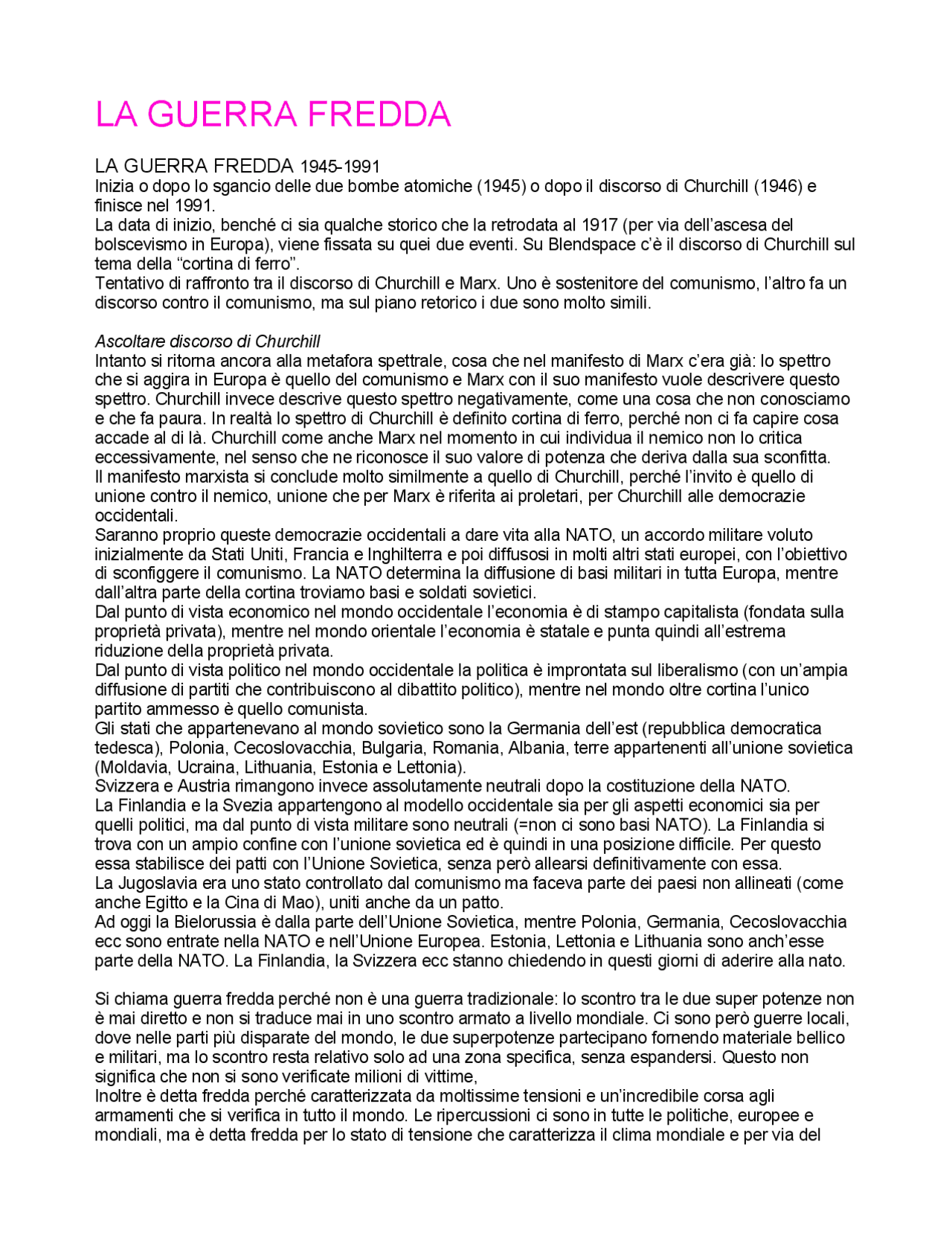 Appunti Di Storia Sulla Guerra Fredda Appunti Di Storia Docsity