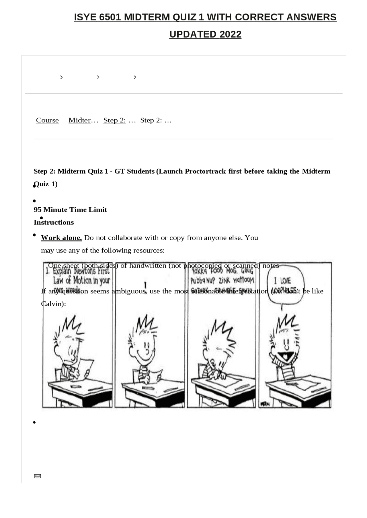 Isye 6501 Midterm Quiz 1 With Correct Answers Updated 2022 Exams