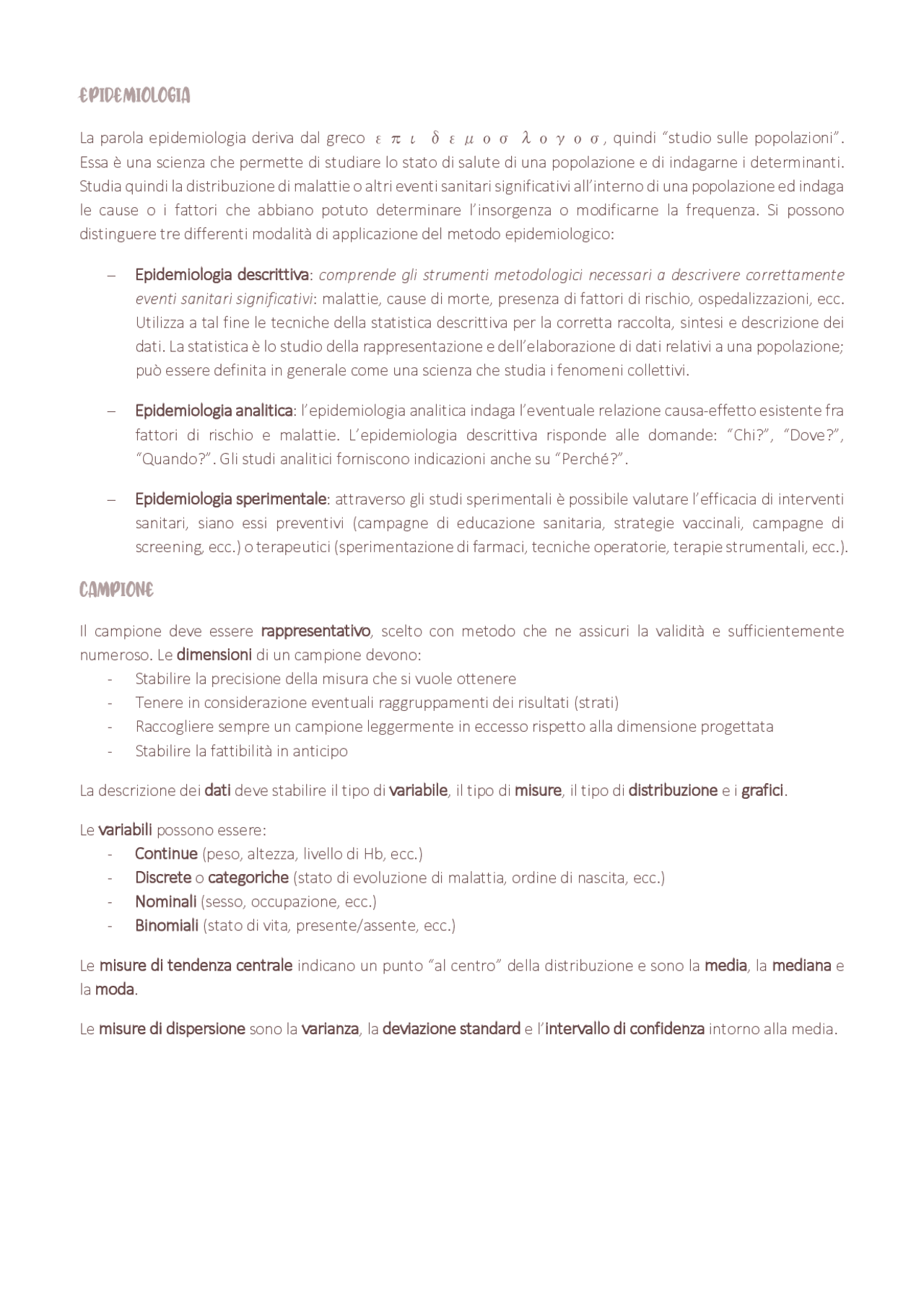 Epidemiologia E Misure Appunti Di Infermieristica Docsity