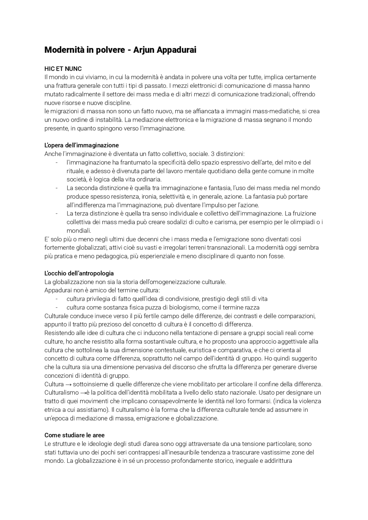 Modernità in polvere - Arjun Appadurai | Sintesi del corso di ...