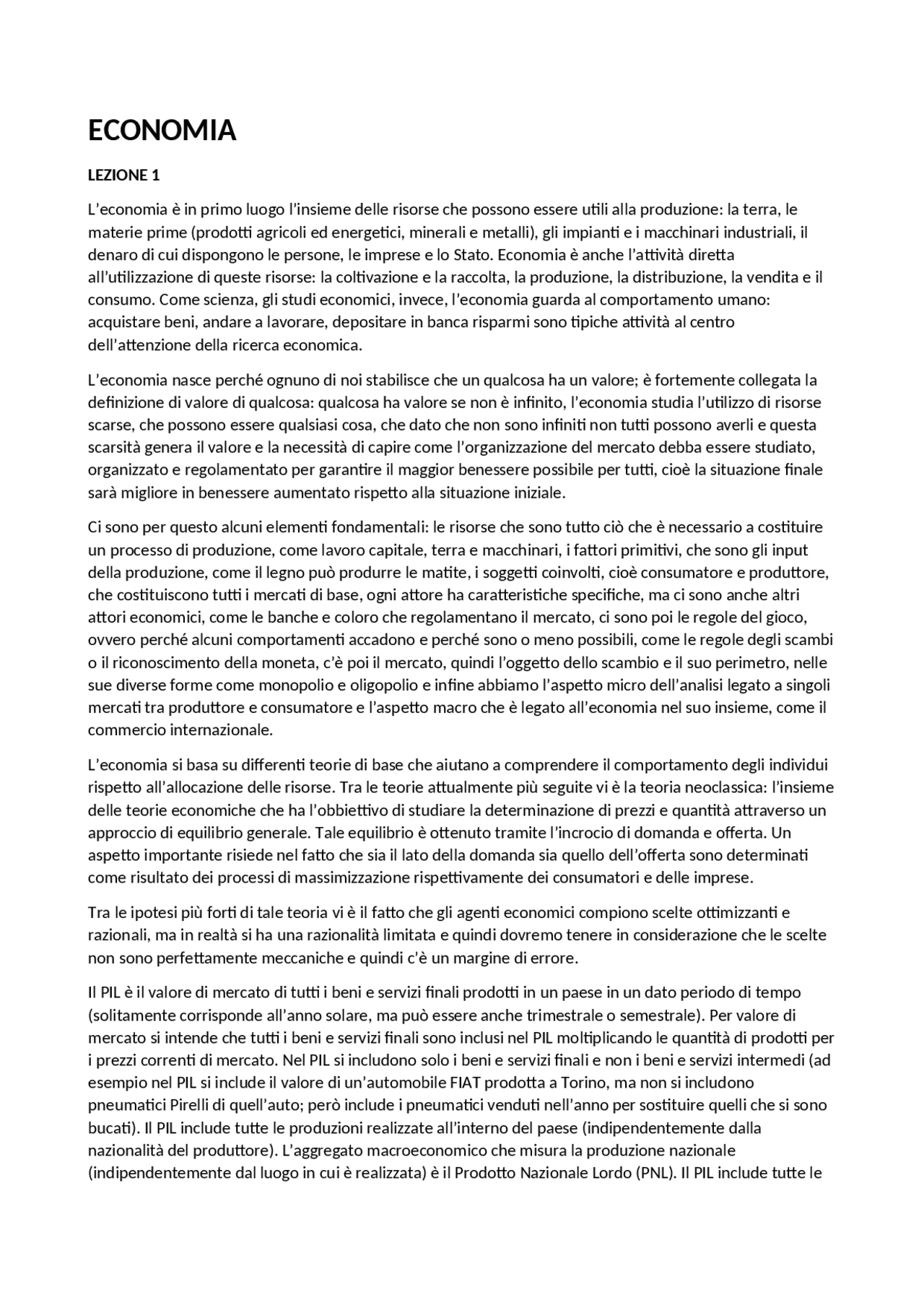 Appunti Fondamenti di economia | Appunti di Economia | Docsity