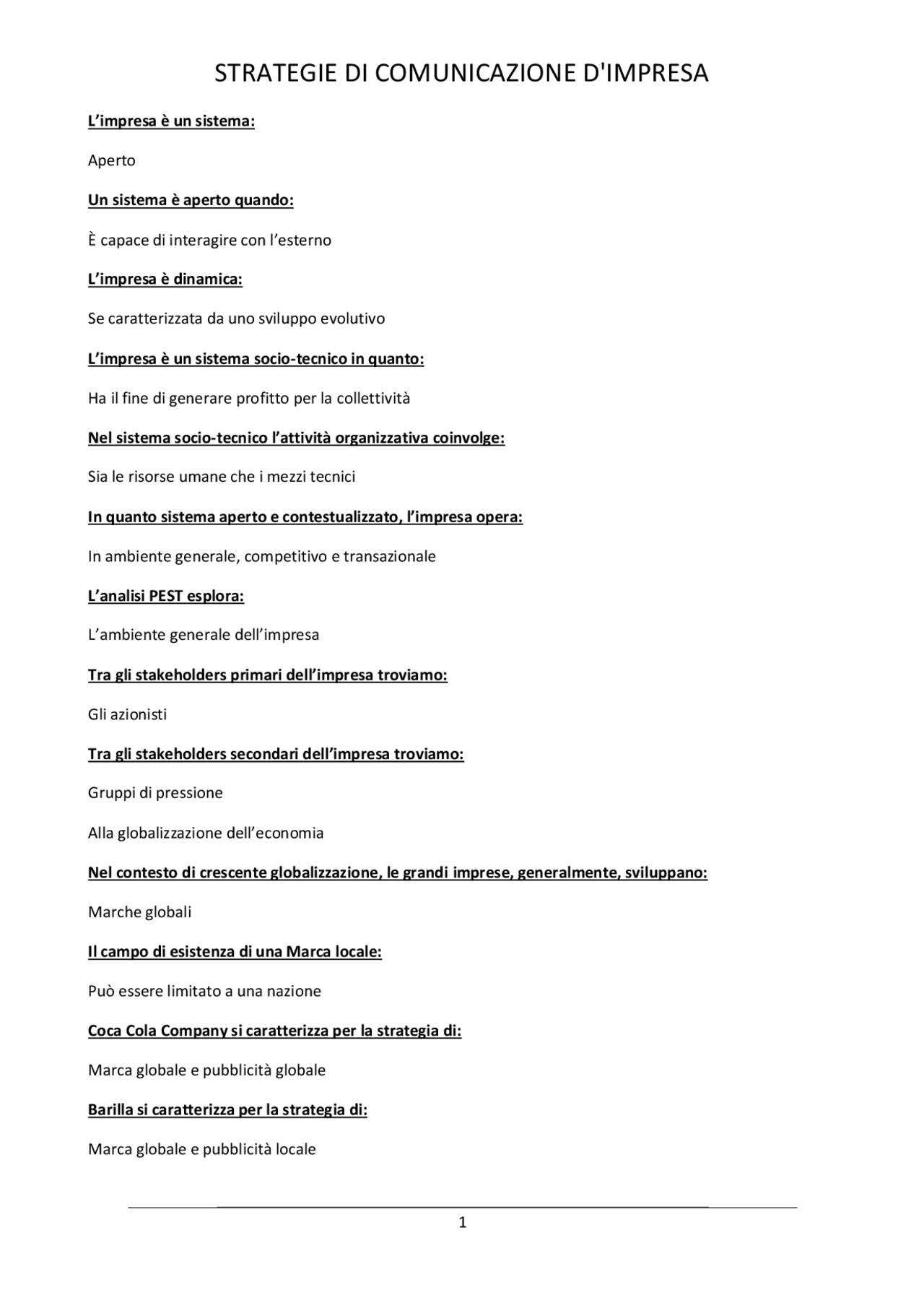 Strategie Di Comunicazione Dimpresa Prove Desame Di Strategia D