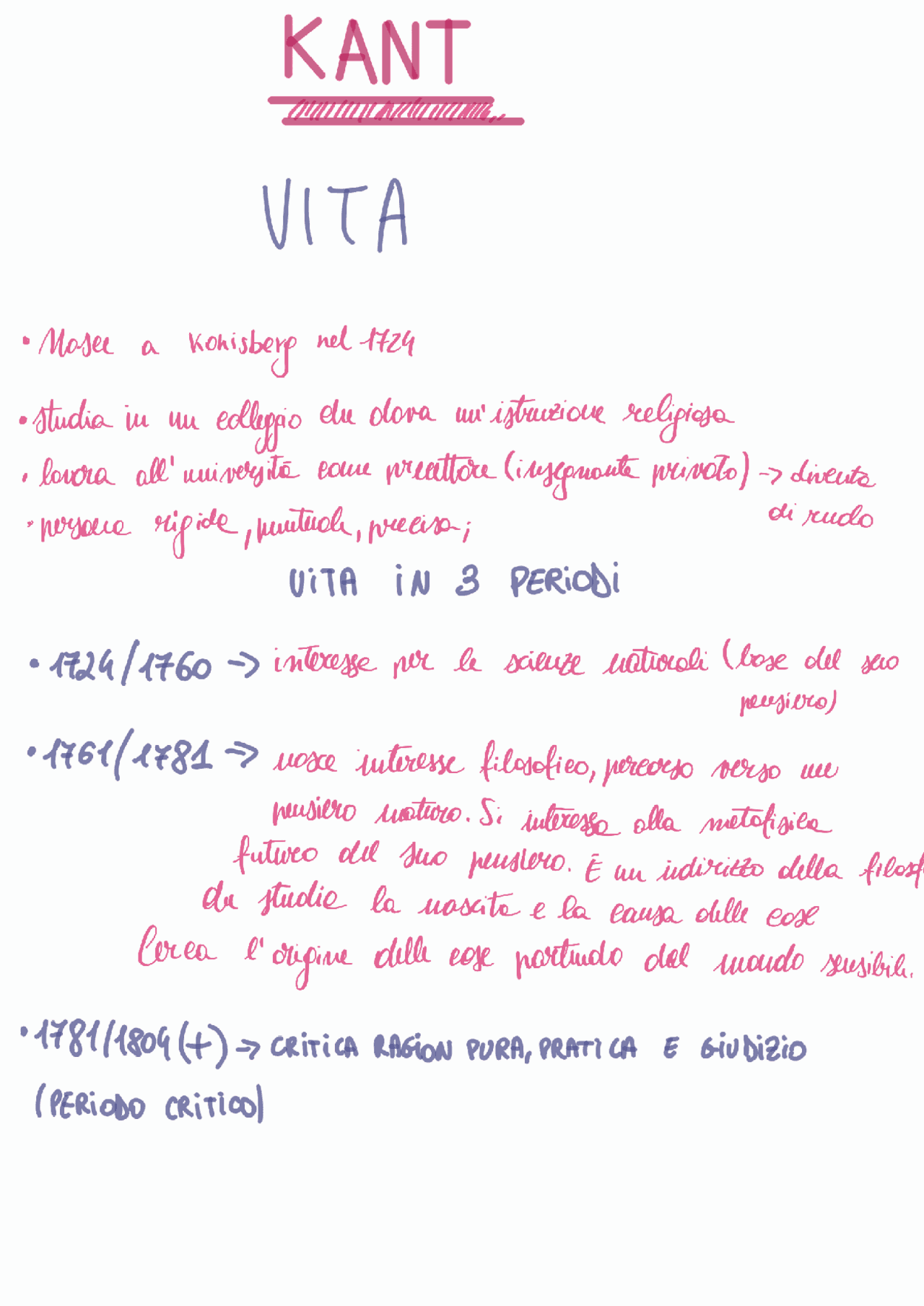 Filosofia di kant e vita | Schemi e mappe concettuali di Filosofia | Docsity