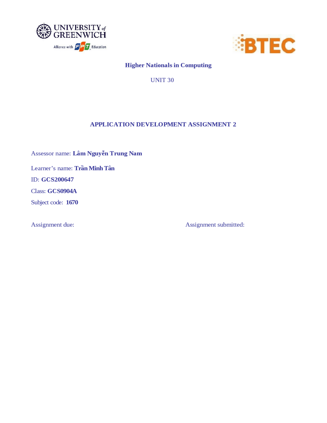 1670 Asm2 Tranminhtan Assignments Applications Of Computer Sciences Docsity