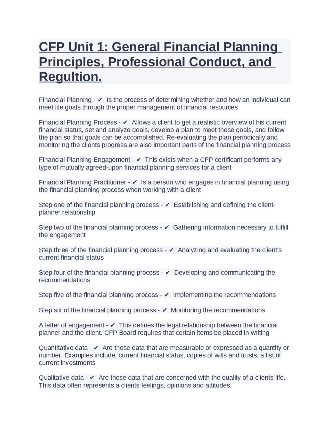 CFP Unit 1: General Financial Planning Principles, Professional Conduct ...