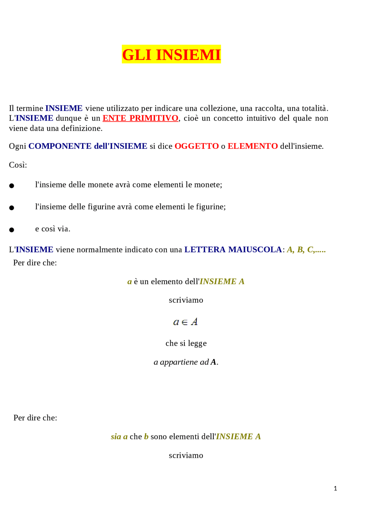 Insiemi E Insiemistica Schemi E Mappe Concettuali Di Matematica Docsity
