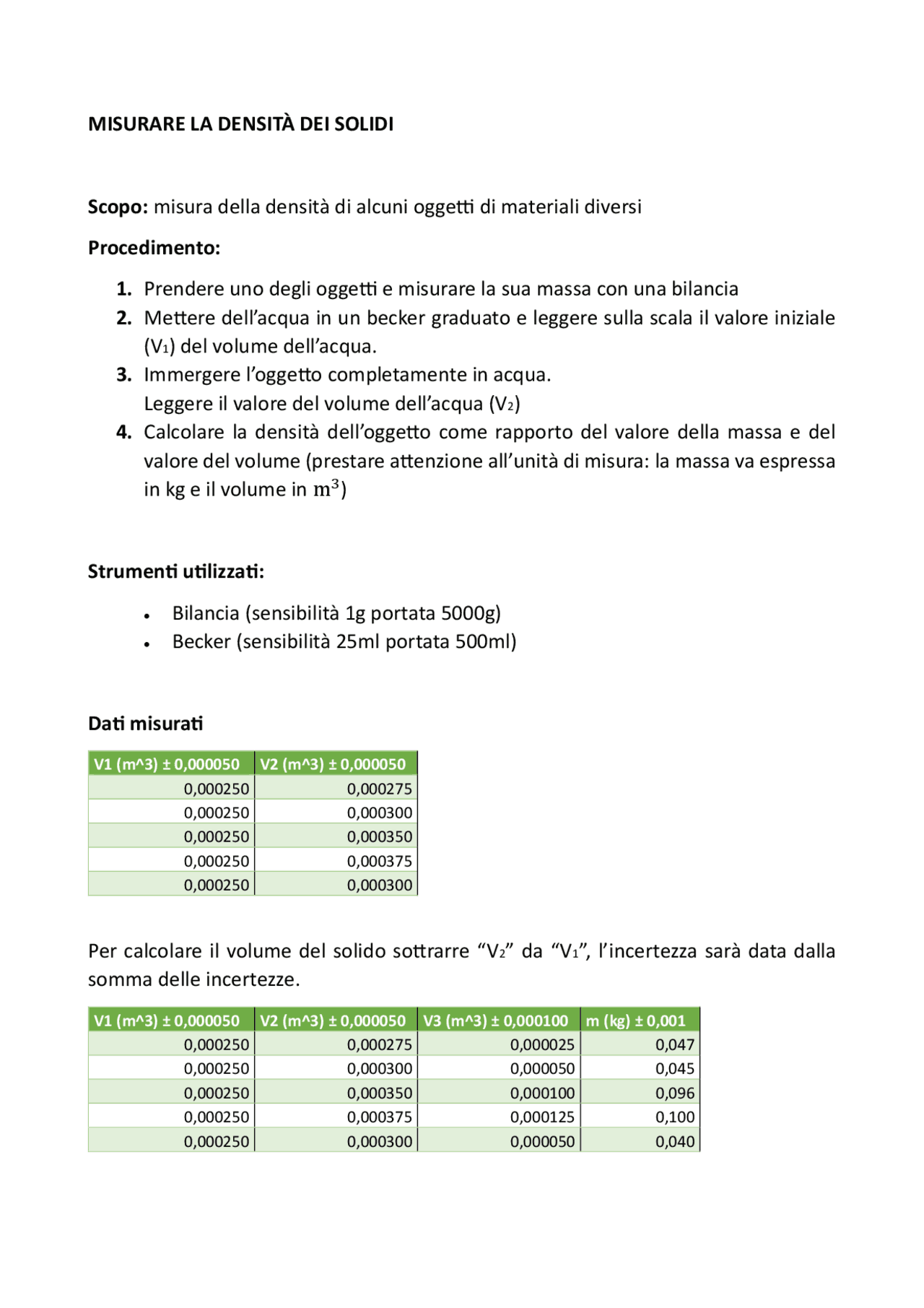 Relazione La Densità Dei Solidi Guide Progetti E Ricerche Di