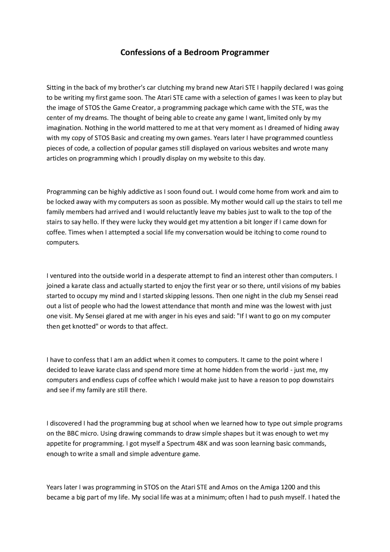 Confessions of a Bedroom Programmer | Summaries Computer science | Docsity