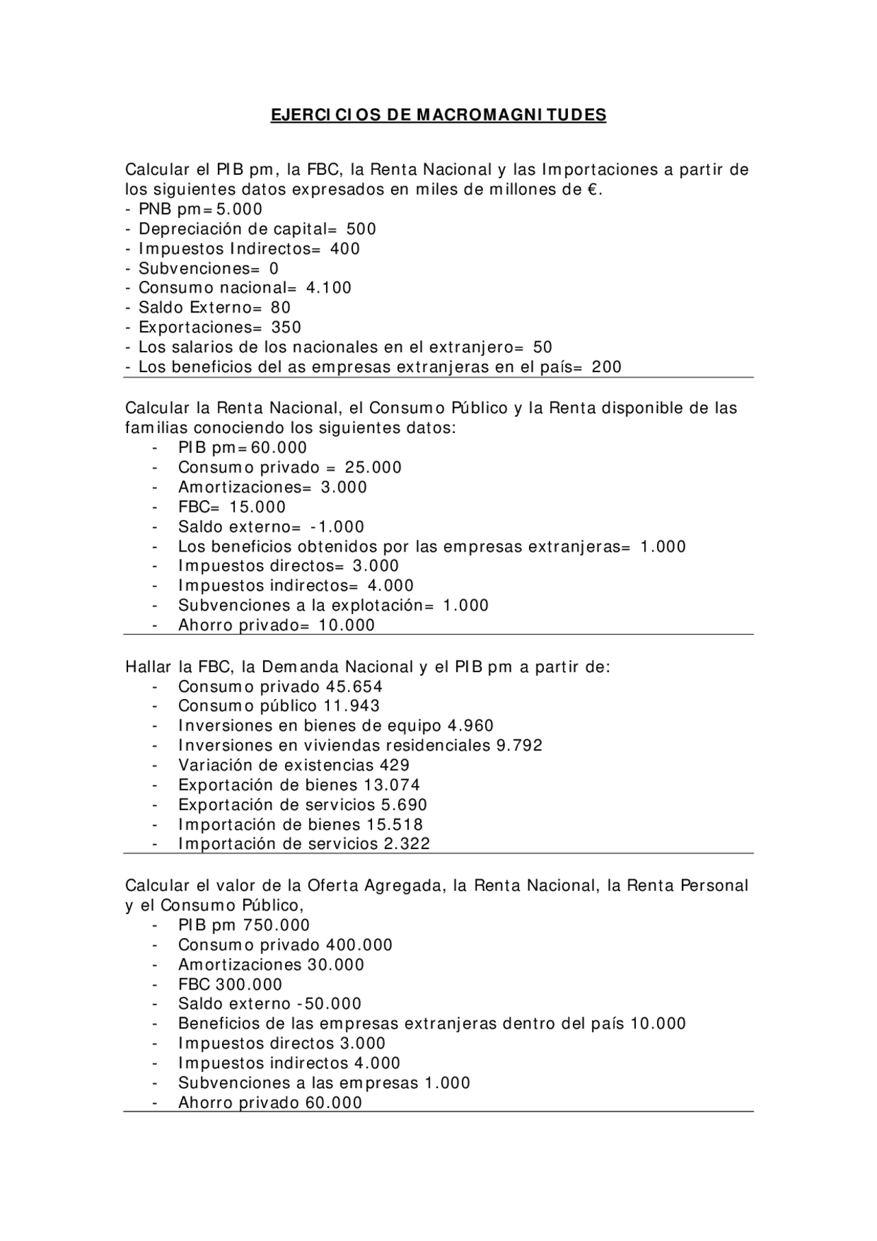 Ejercicios De Macroeconomia 2 Ejercicios De Economía Política Docsity