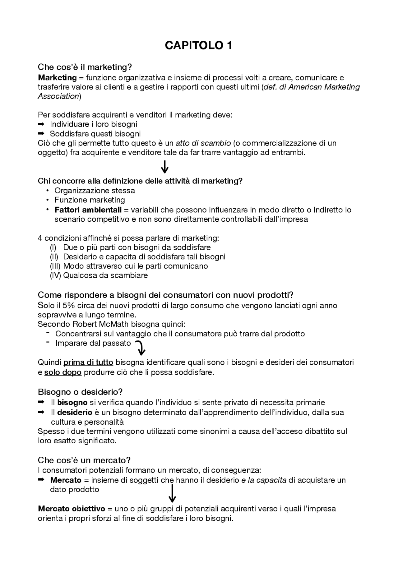 Riassunto capitoli libro Marketing | Dispense di Marketing | Docsity