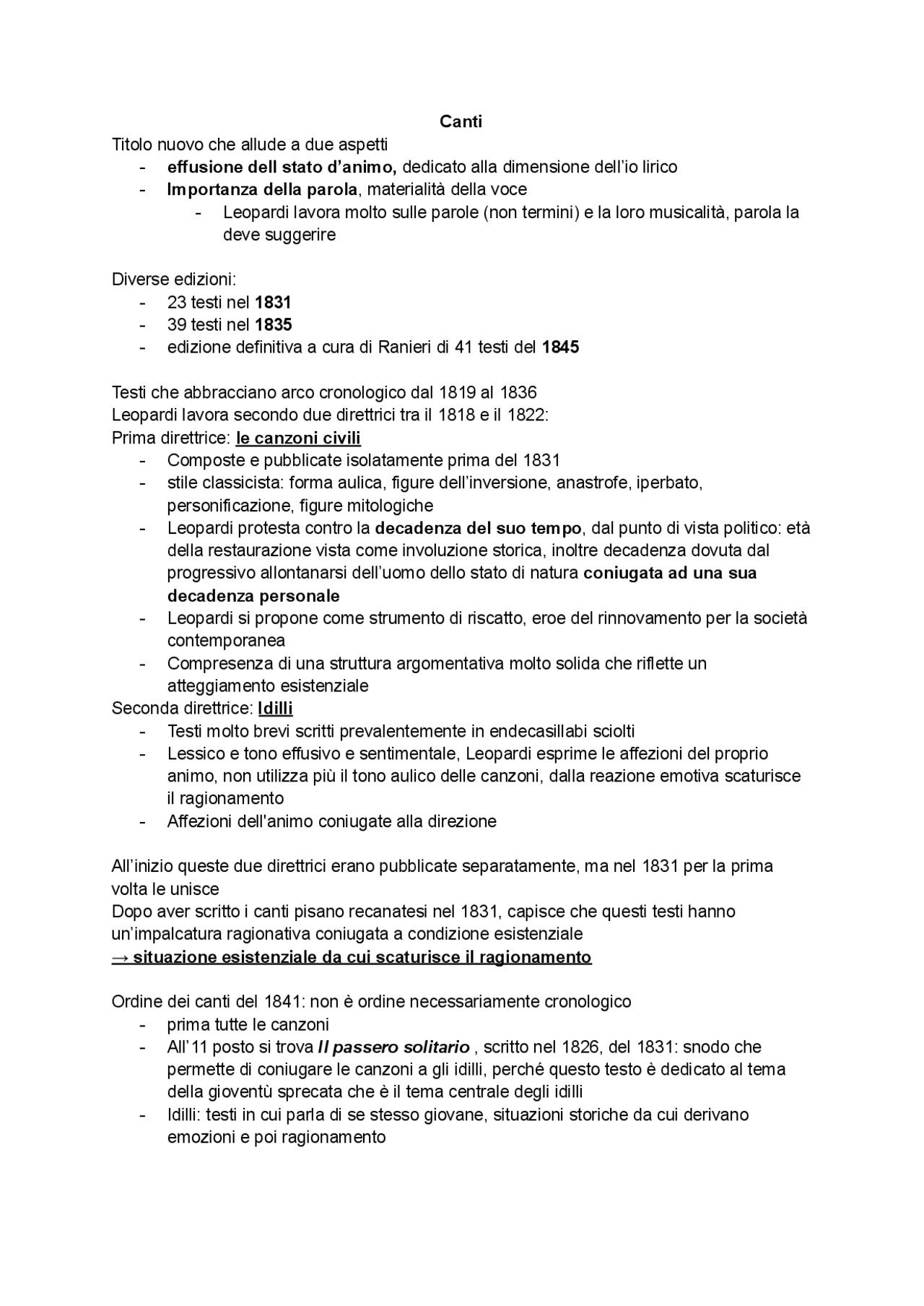 Canti Ciclo Di Aspasia Idilli Leopardi Appunti Di Italiano Docsity