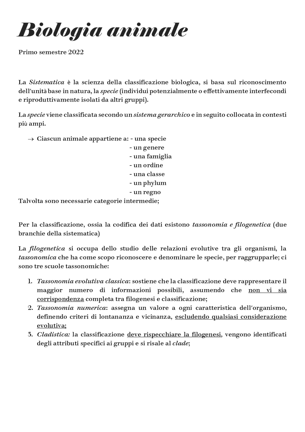 Biologia animale, primo anno | Dispense di Biologia Animale | Docsity