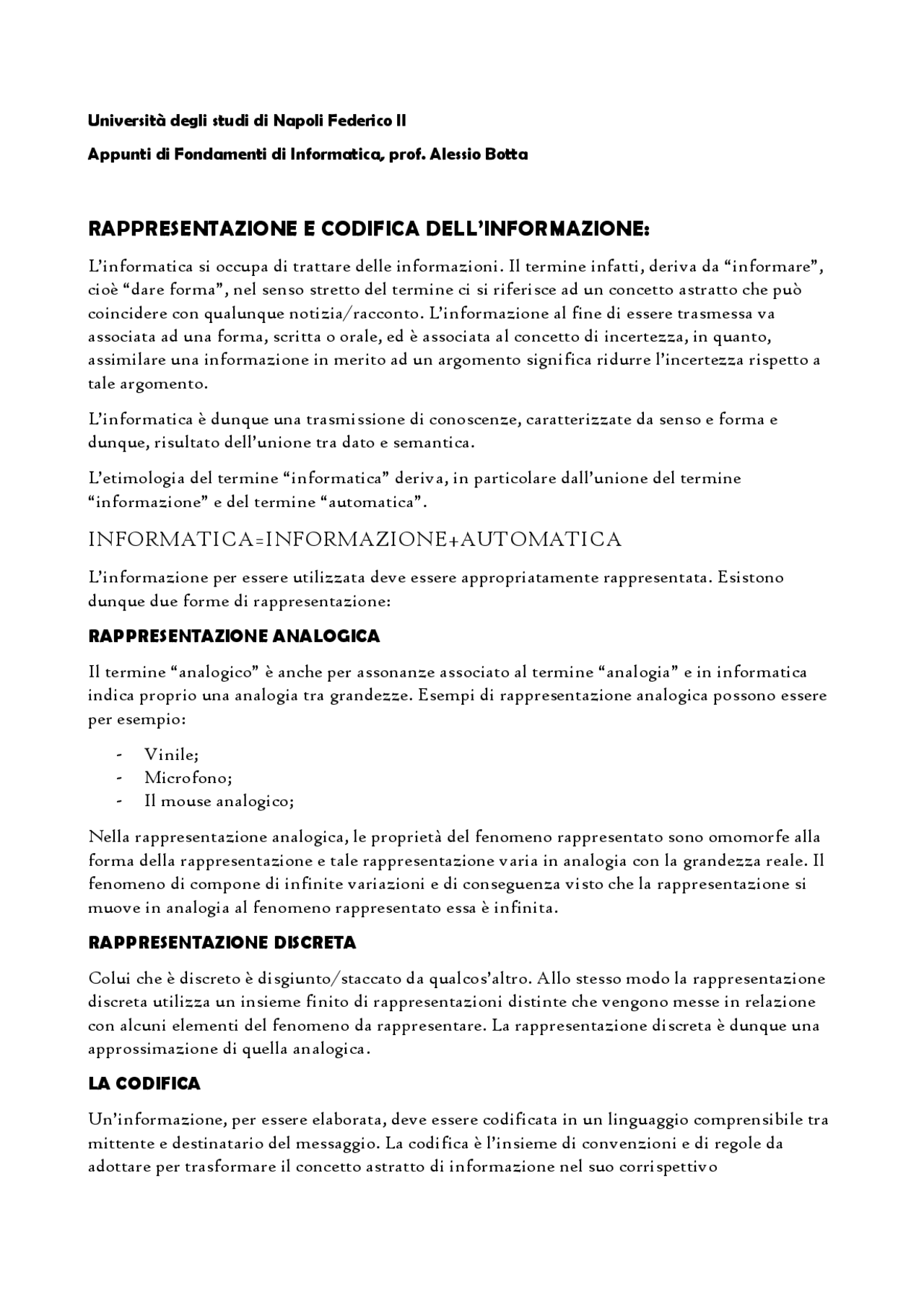 Appunti Di Fondamneti Di Informatica Riassunti E Integrazioni