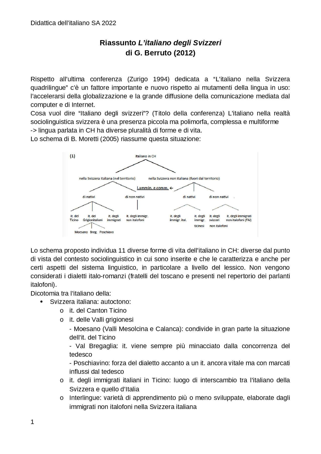 Riassunto saggio L’italiano degli Svizzeri di G. Berruto (2012) | Summaries Italian literature ...