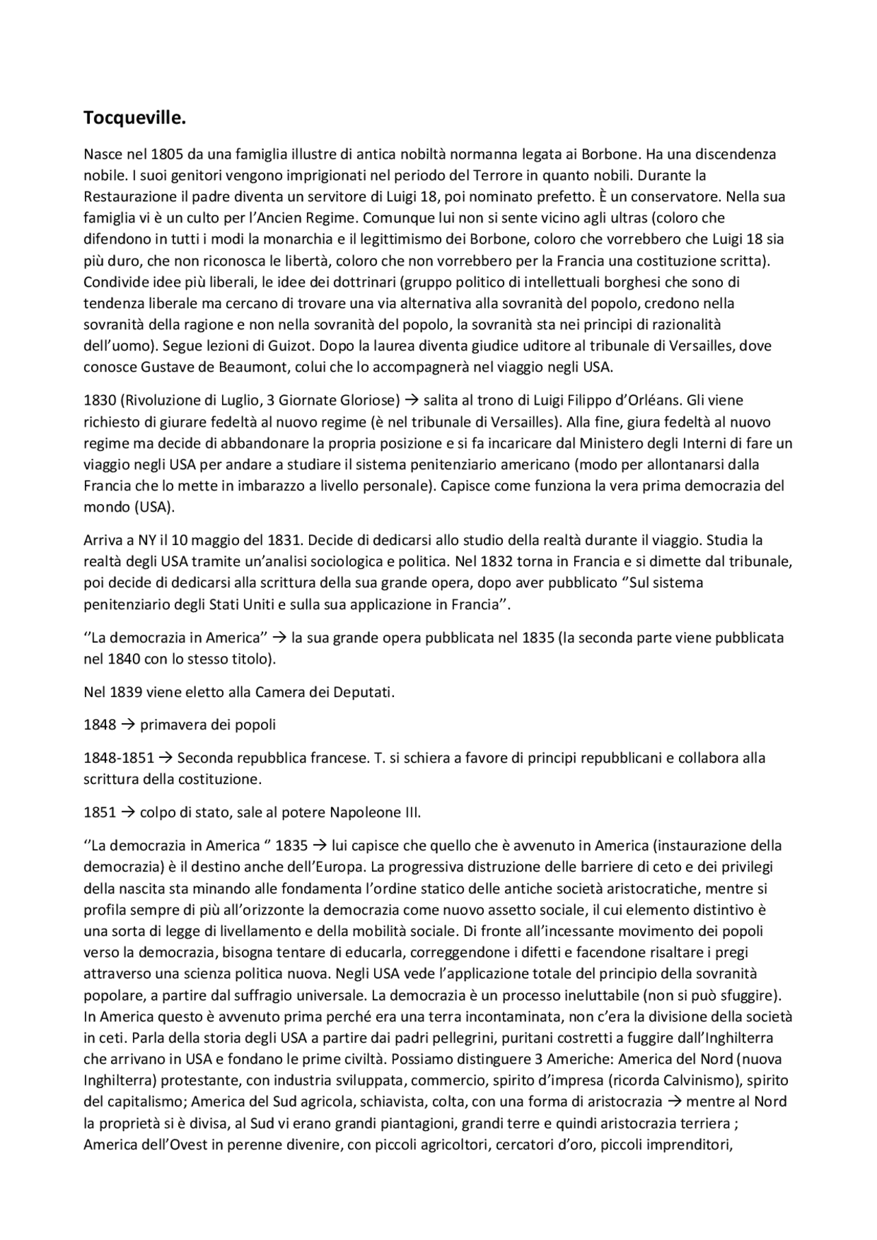 Appunti Tocqueville Del Prof Sciara Appunti Di Storia Delle Dottrine