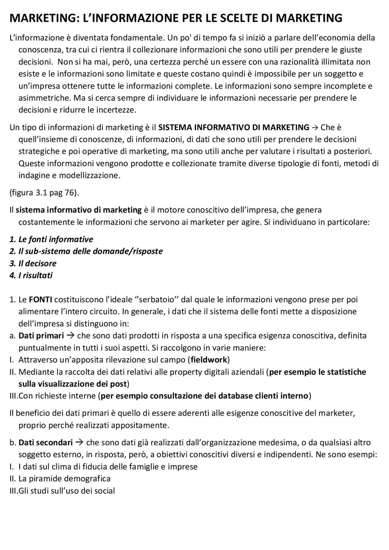 L'informazione per le scelte di marketing | Dispense di Marketing | Docsity