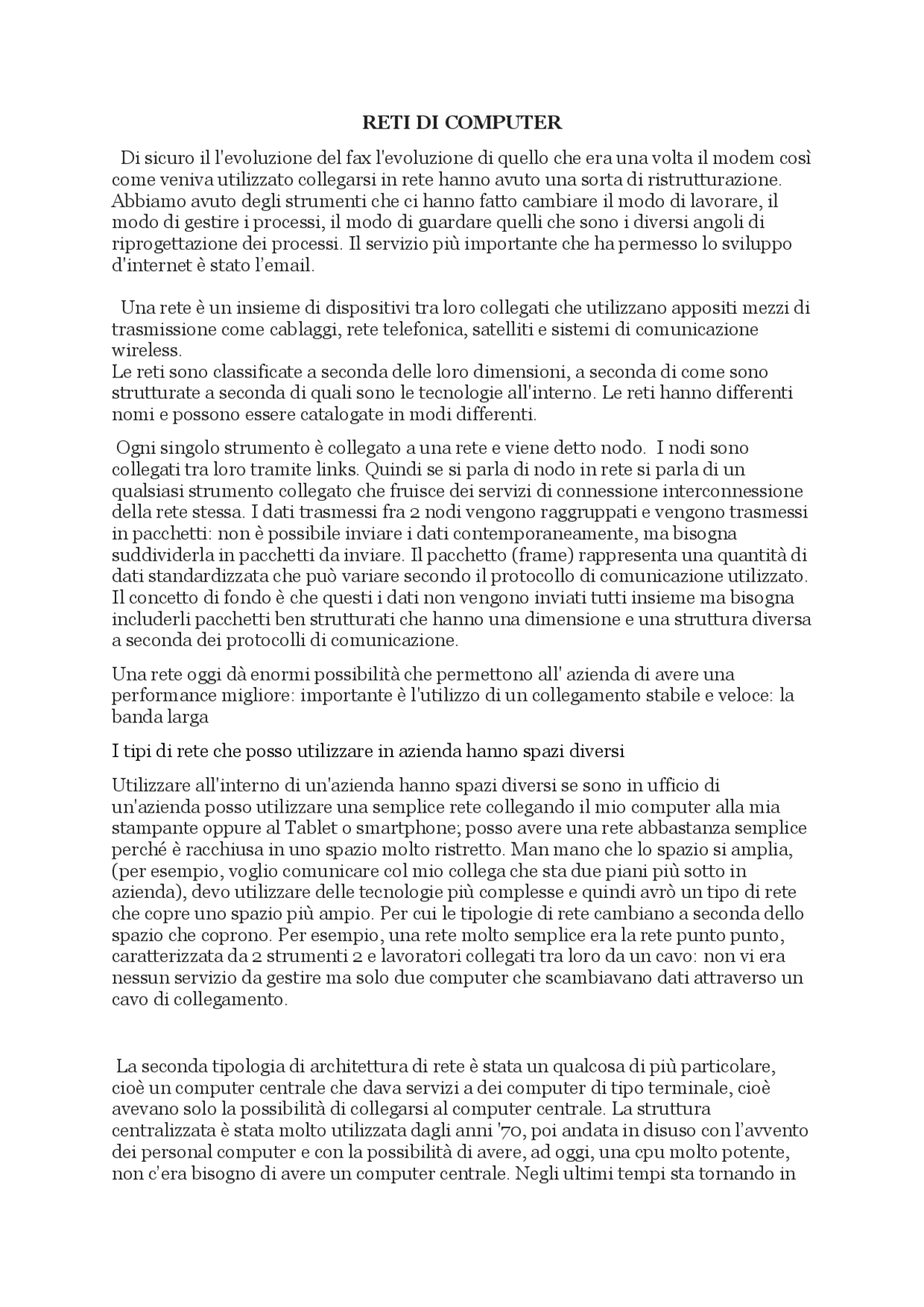 Reti Di Computer Le Diversi Tipi Di Rete E Le Loro Strutture Appunti