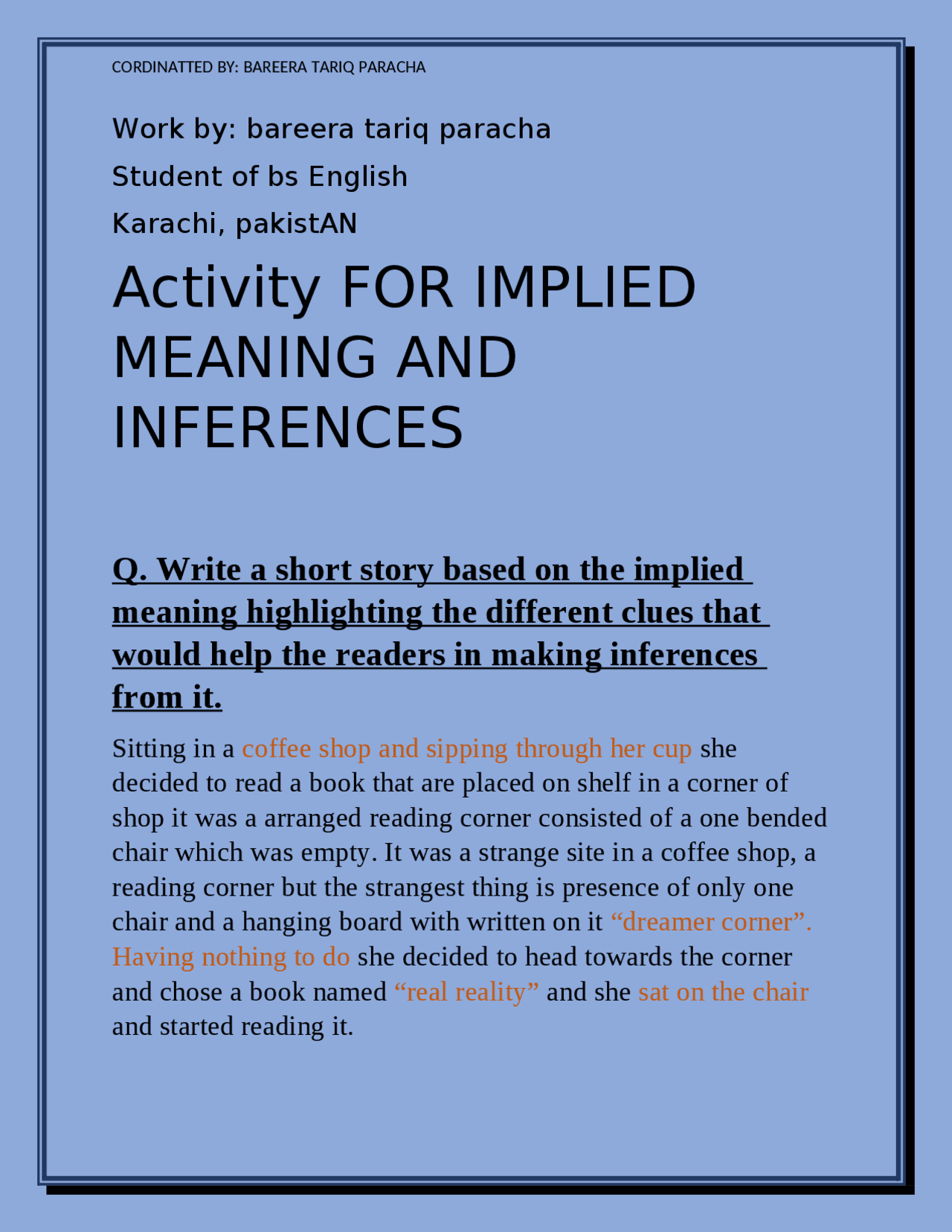 Activity For Inferences And Implied Meaning Summaries English