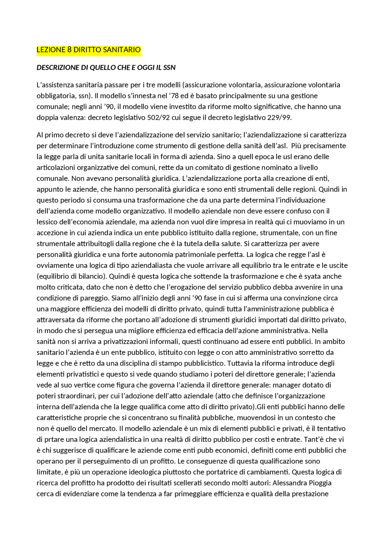 Lezione 8 Di Diritto Sanitario Dispense Di Diritto Sanitario Docsity