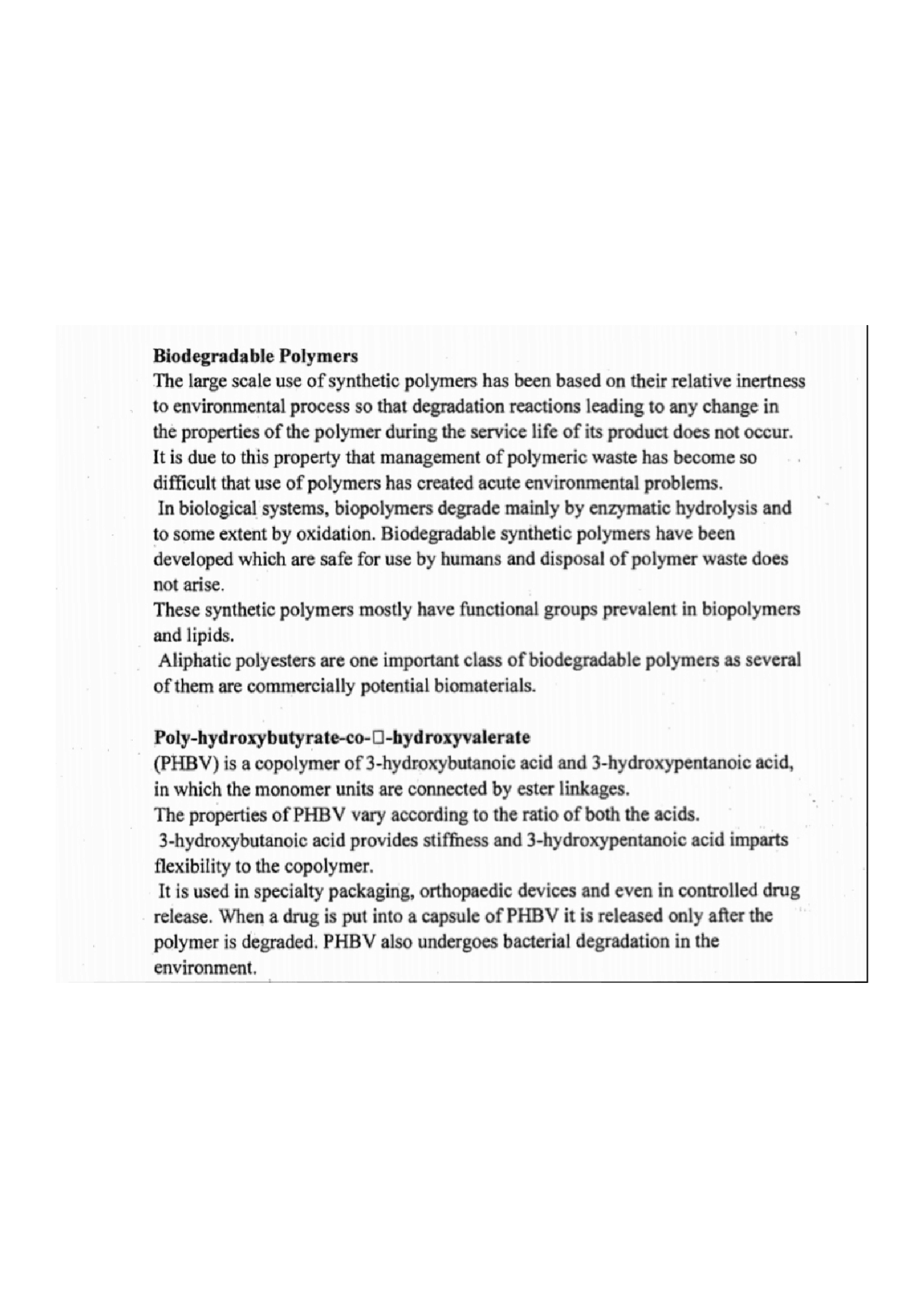 Biodegradable Polymer Lecture Notes Chemistry Docsity