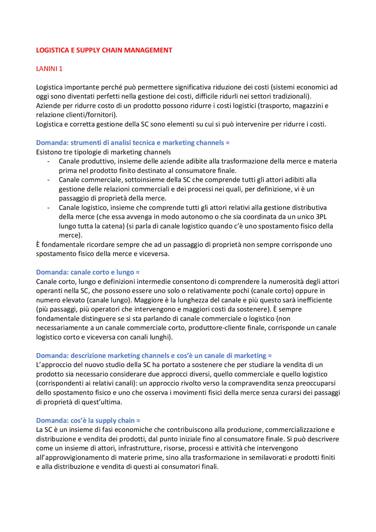 Appunti Logistica E Supply Chain Management Appunti Di Logistica
