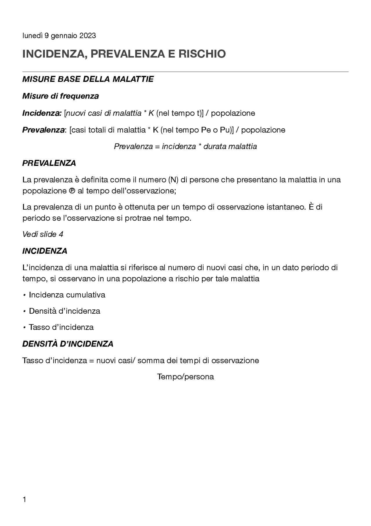 Incidenza Prevalenza E Rischio Appunti Di Epidemiologia Docsity