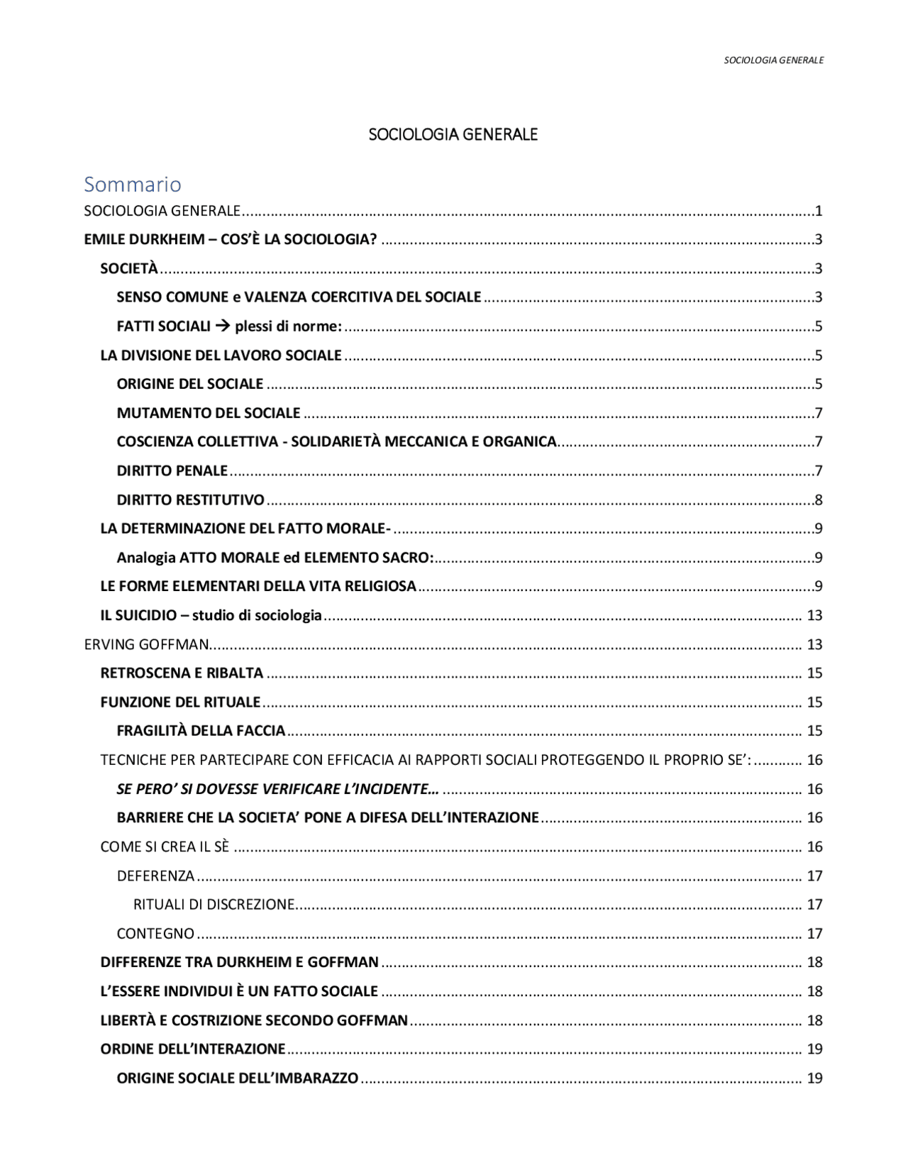 Appunti Di Sociologia Generale Appunti Di Sociologia Docsity