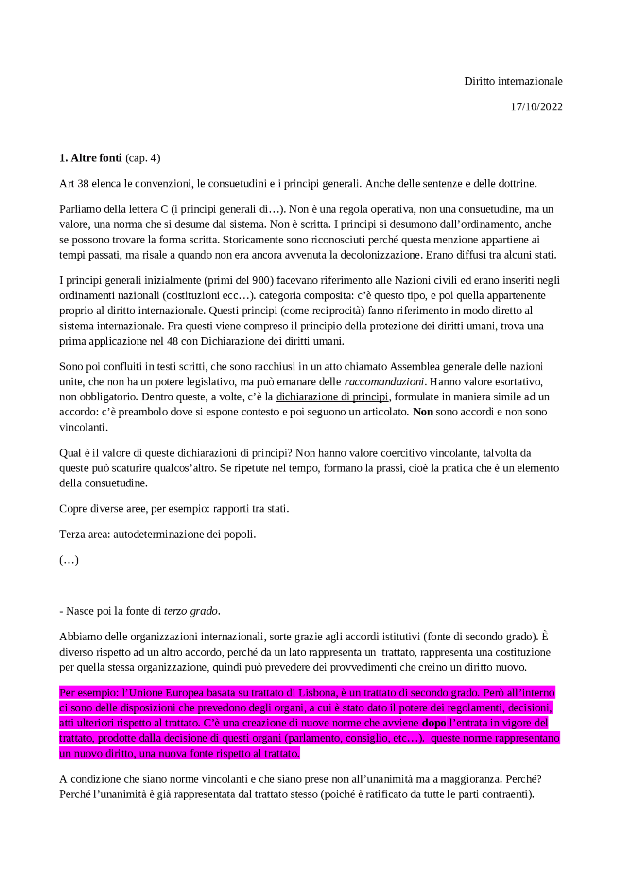 Appunti Fonti Di Terzo Grado Appunti Di Diritto Internazionale Docsity
