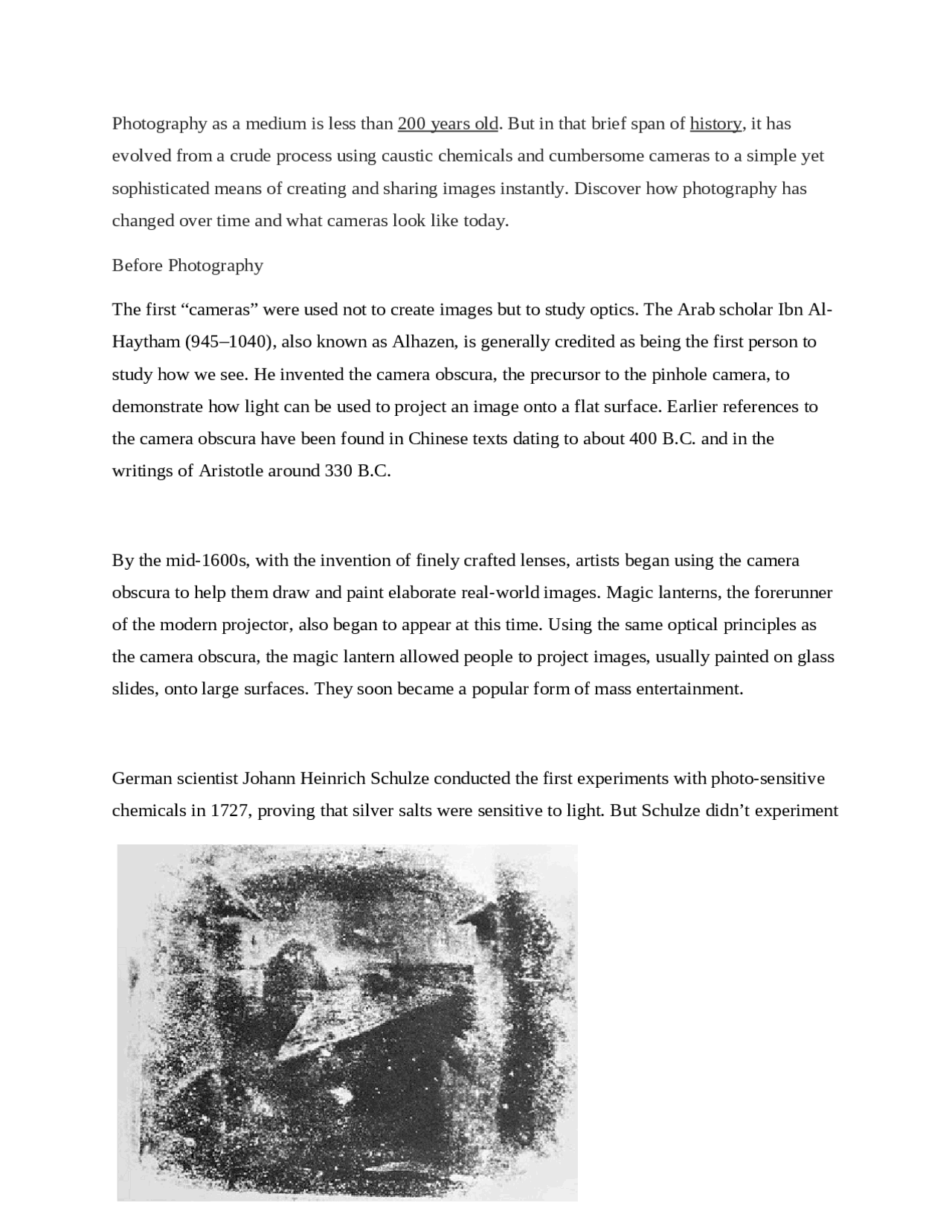 History of Photography | Study notes Mass Communication | Docsity