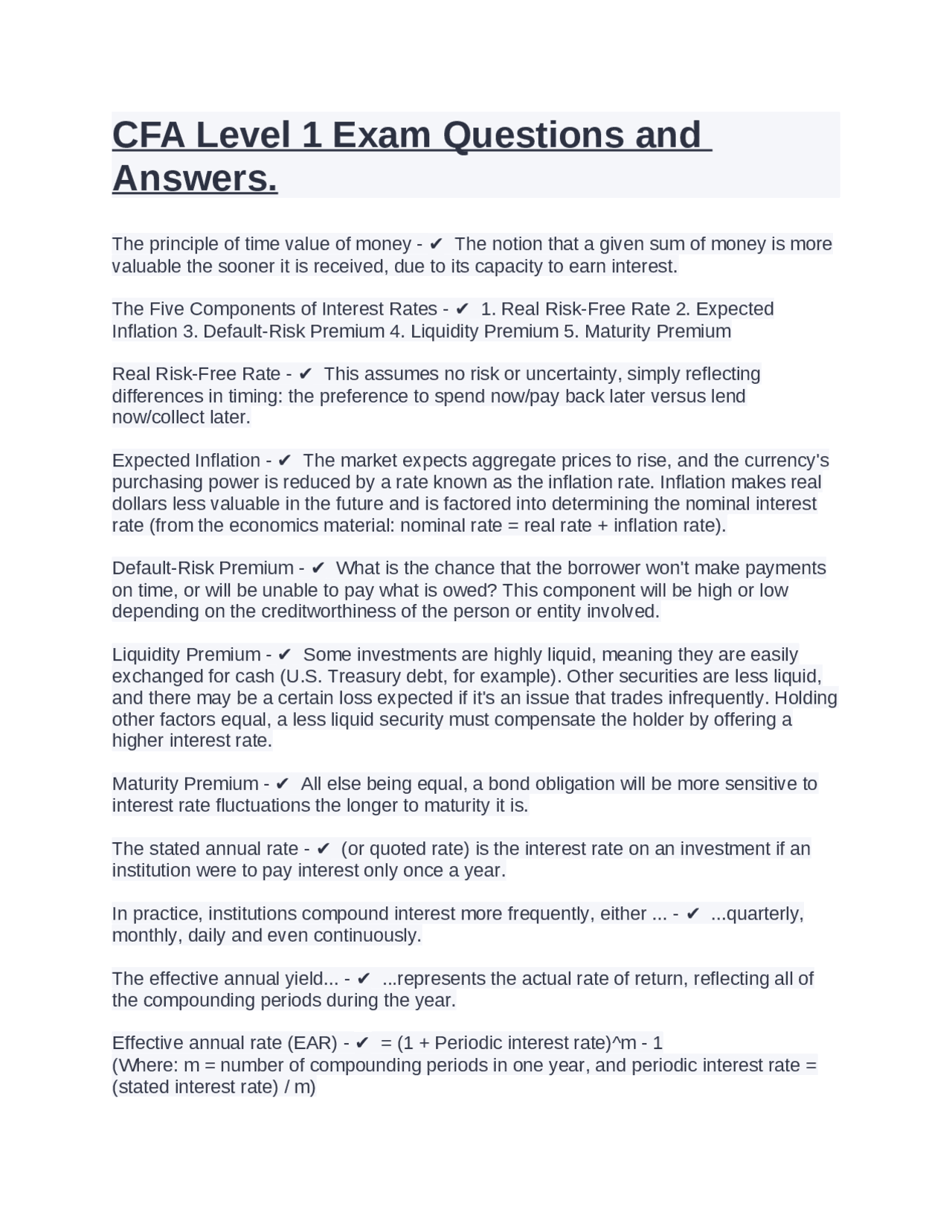 Cfa Level 1 Exam Questions And Answers Exams Mathematics Docsity
