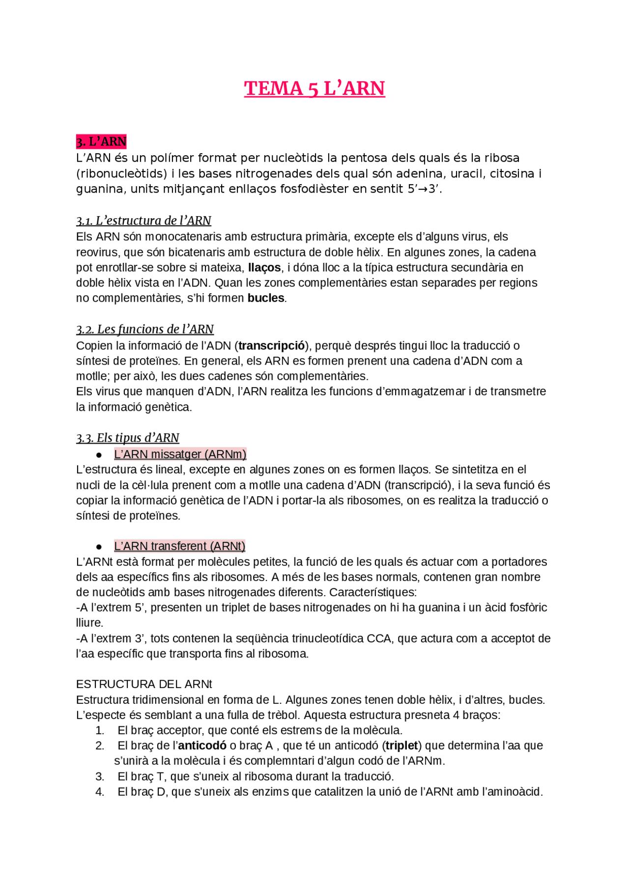 Arn I La Cèl·lula I Els Embolcalls Cel·lulars Apuntes De Biología