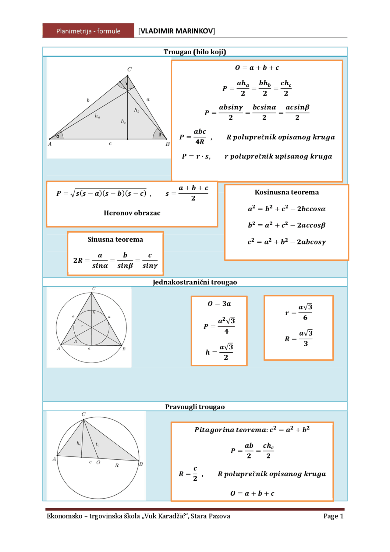 Planimetrija Formulepdf Slajdovi Predlog Matematika Docsity