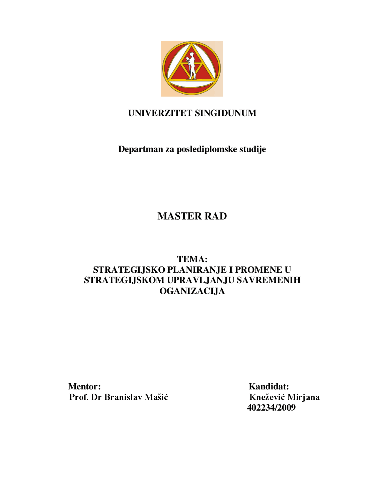 MASTER RAD | Slajdovi od Menadžment | Docsity