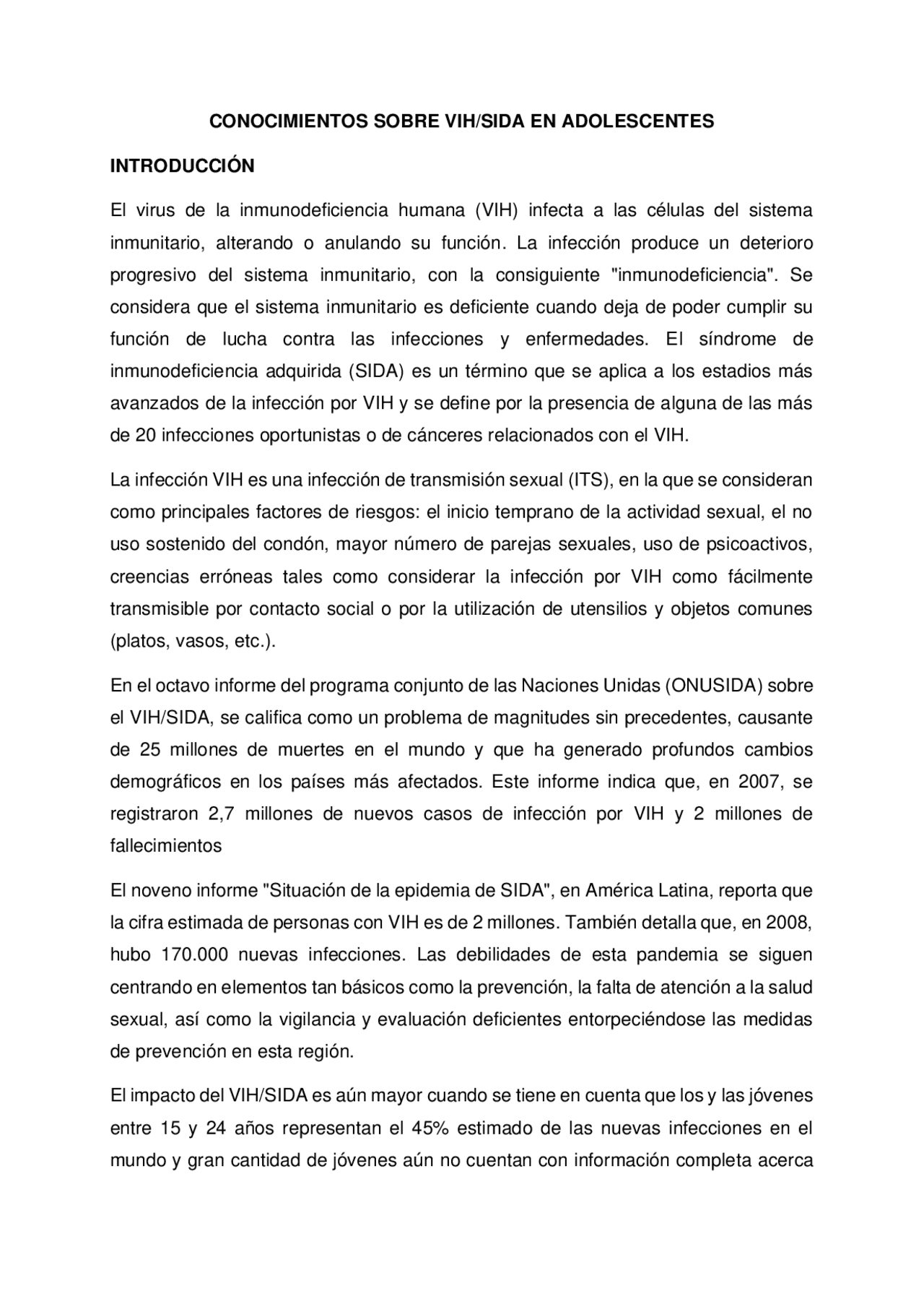 “CONOCIMIENTOS SOBRE VIH/SIDA EN ADOLESCENTES” | Esquemas y mapas ...