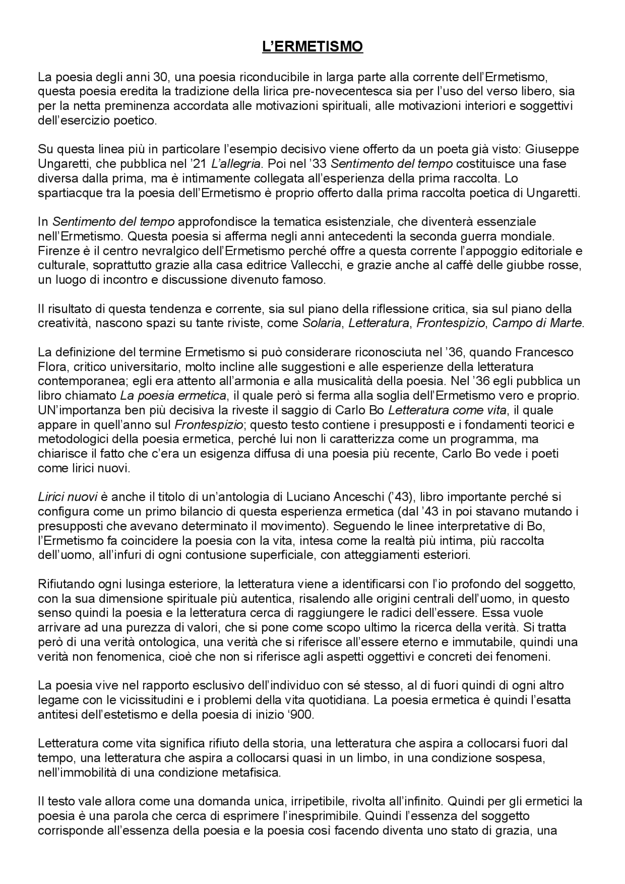 Appunti Sullermetismo Appunti Di Italiano Docsity