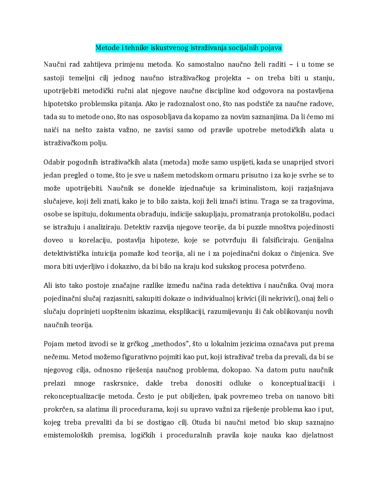 Metode i tehnike iskustvenog istraživanja socijalnih pojava | Skripte ...