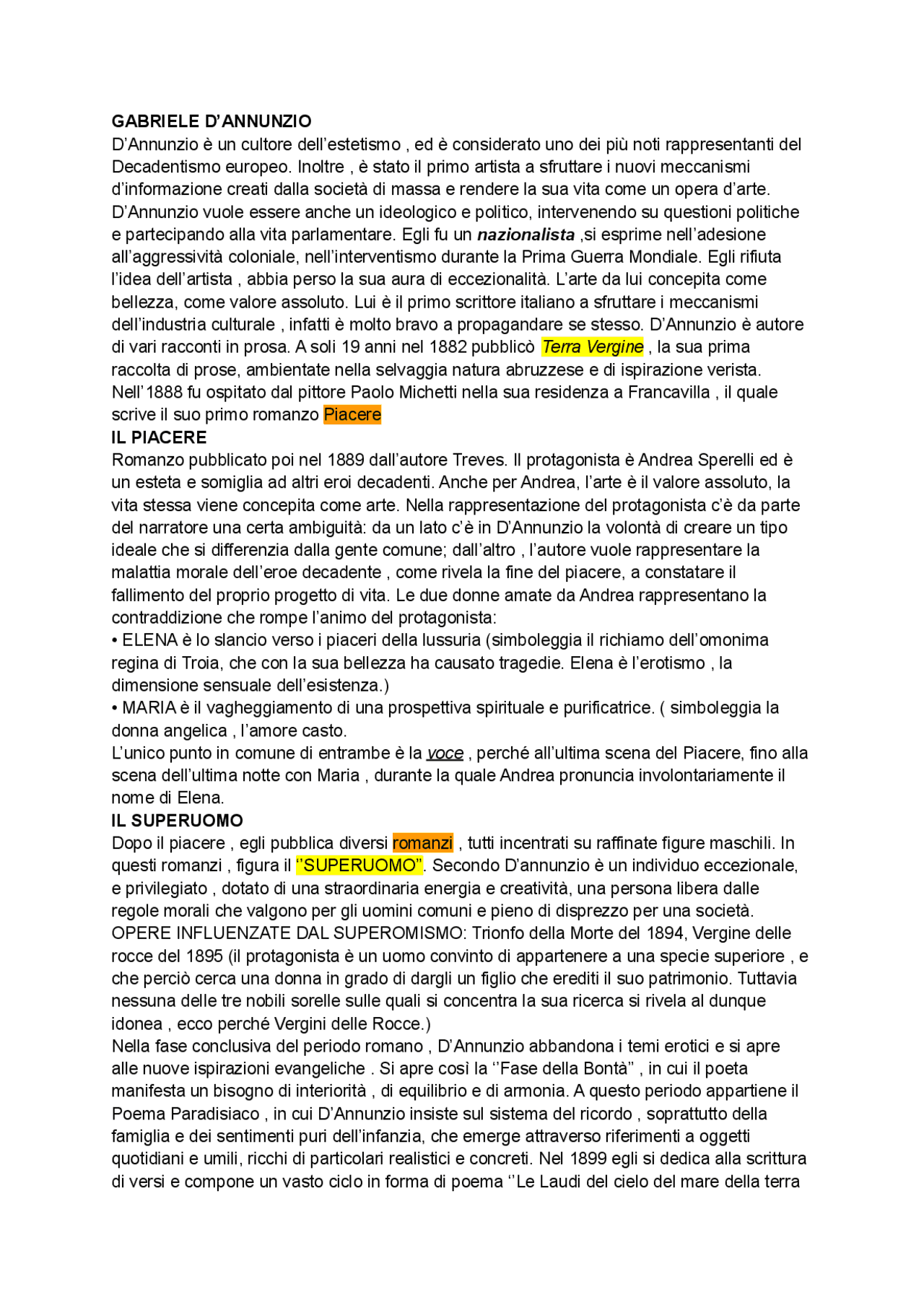 Appunti completi di letteratura su D’ANNUNZIO, PIRANDELLO E SVEVO | Appunti di Lingue e ...