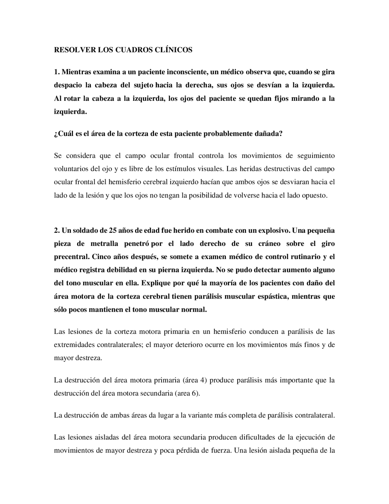 Resolver Los Cuadros ClÍnicos Ejercicios De Anatomía Docsity