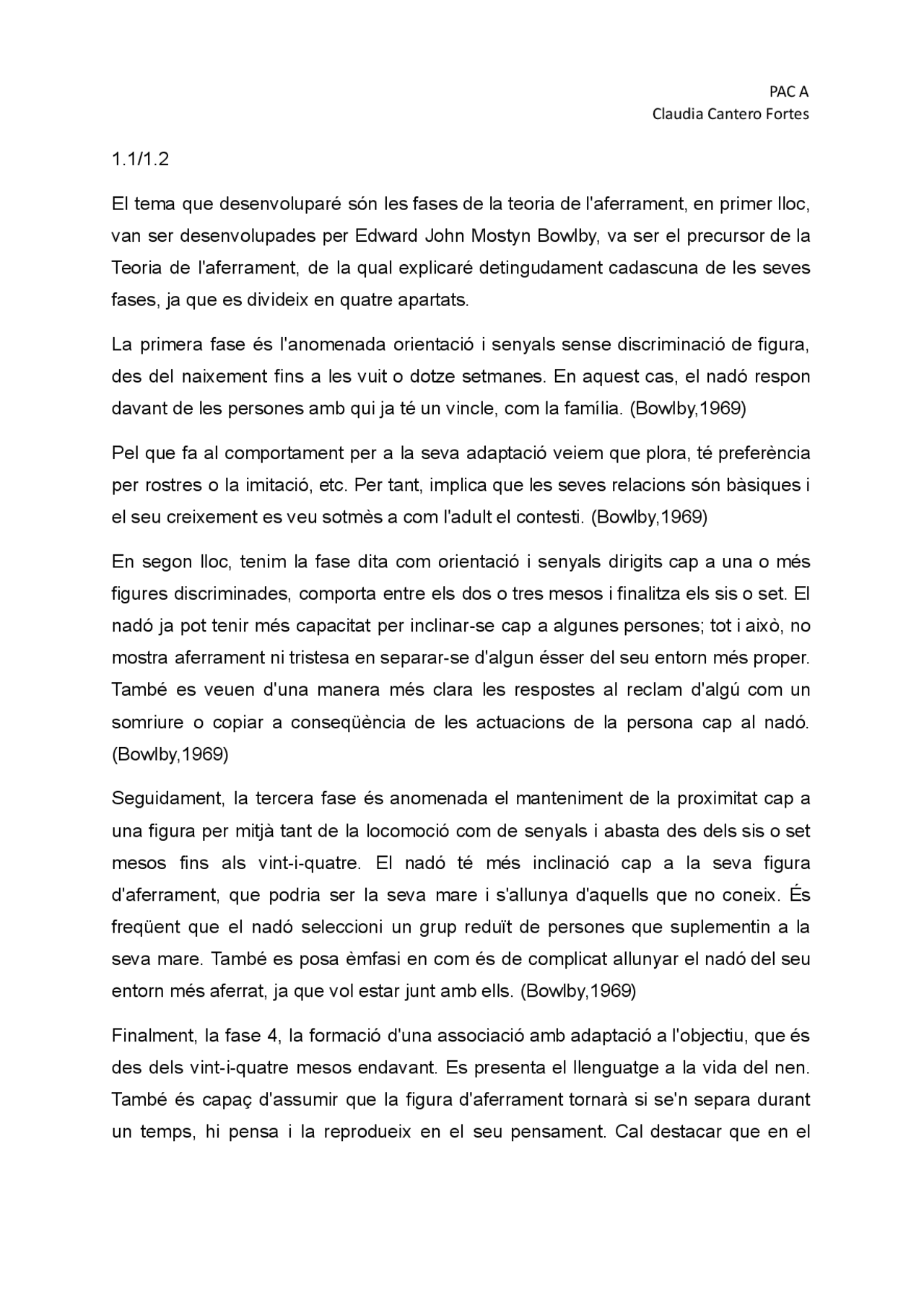 Pac A Desenvolupament A La Infància Ejercicios De Psicología Docsity
