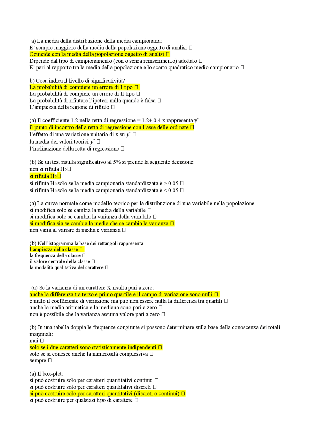 Domande A Crocette Uscite Prove Desame Di Statistica Docsity