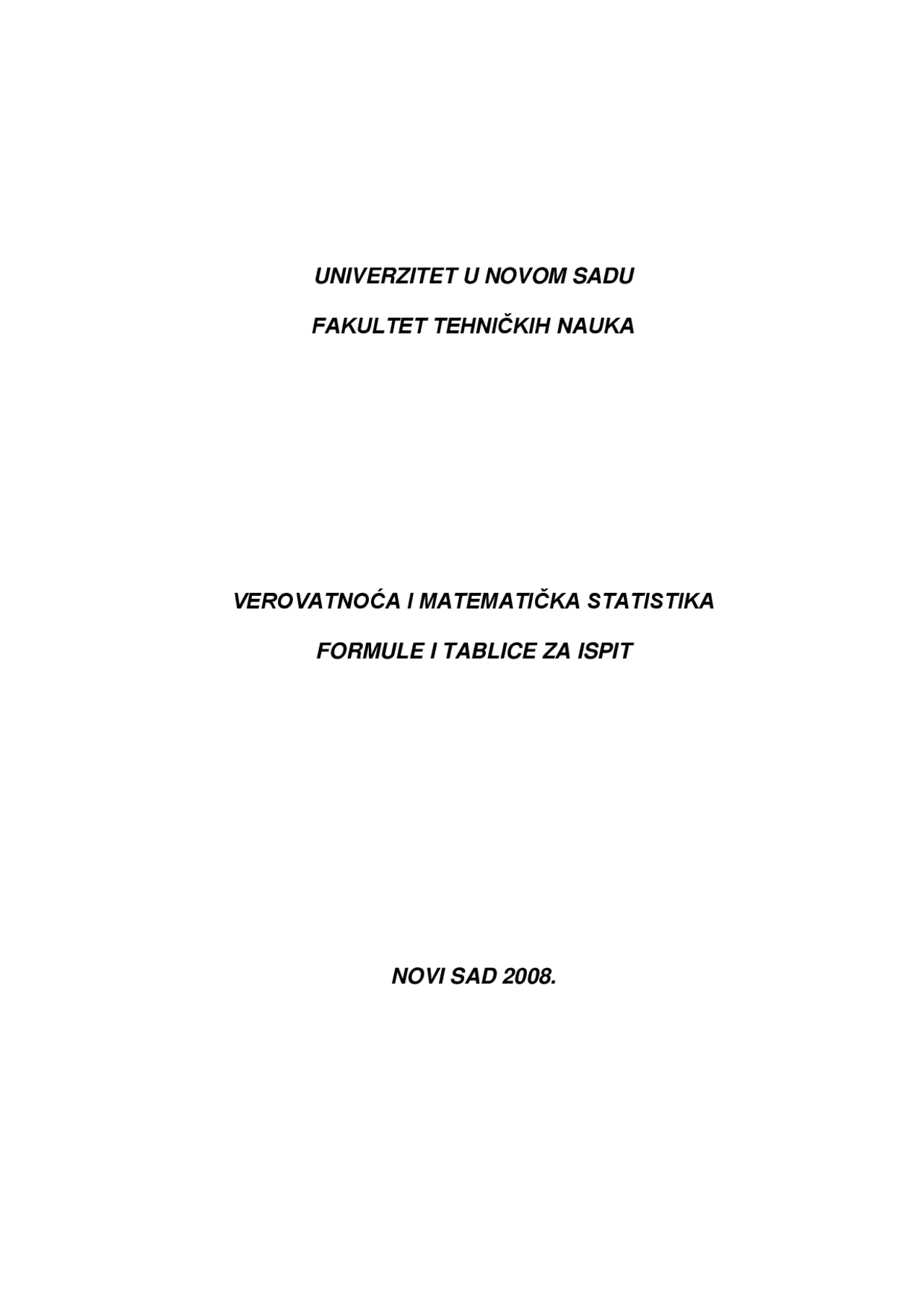 Verovatnoća i matematička statistika formule i tablice za ispit ... | Ispiti' predlog Statistika ...