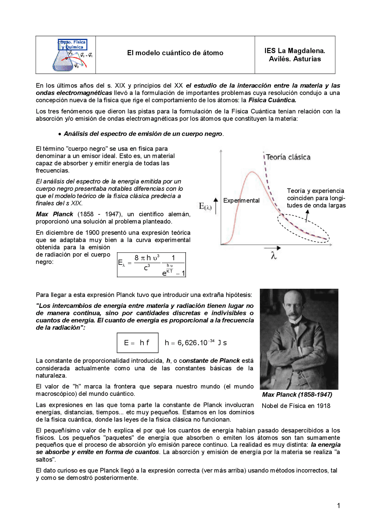 El modelo cuántico del Átomo - Apuntes | Apuntes de Química | Docsity