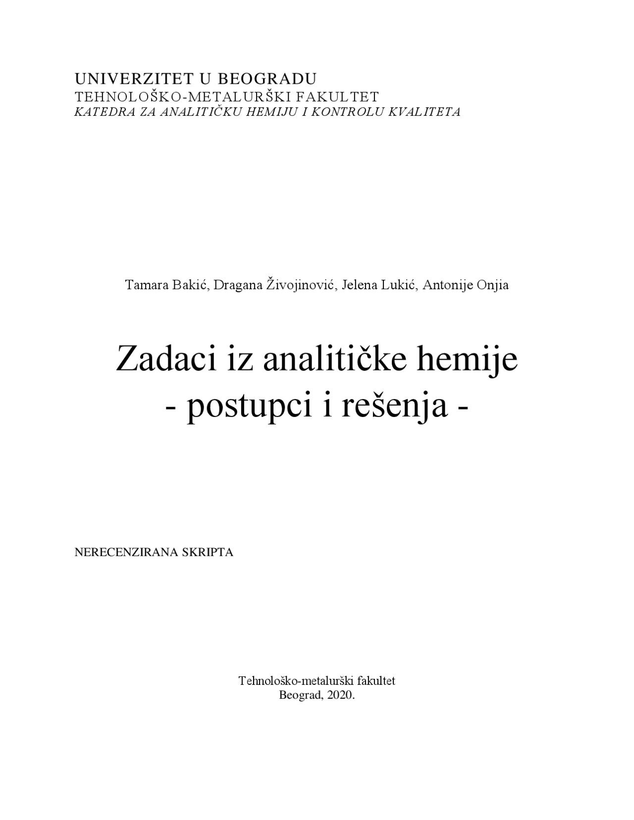 Zadaci iz analitičke hemije | Šeme i konceptualne mape' predlog Hemija | Docsity