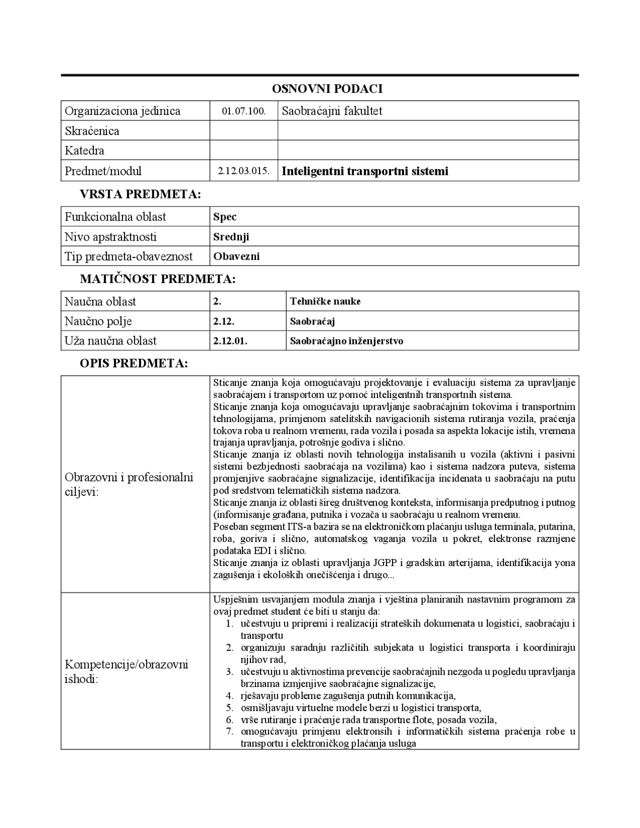 Inteligentni Transportni Sistemi Vežbe Predlog Projektovanje Docsity