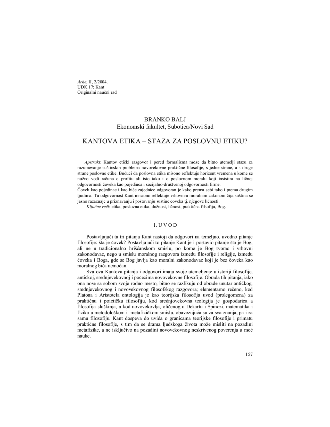KANTOVA ETIKA – STAZA ZA POSLOVNU ETIKU? | Skripte' predlog Etika | Docsity
